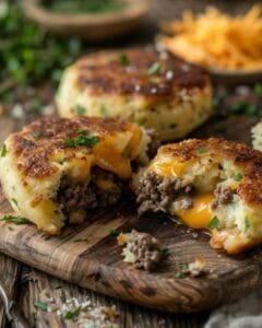 Cheesy Beef Stuffed Potato Cakes - EASY RECIPES