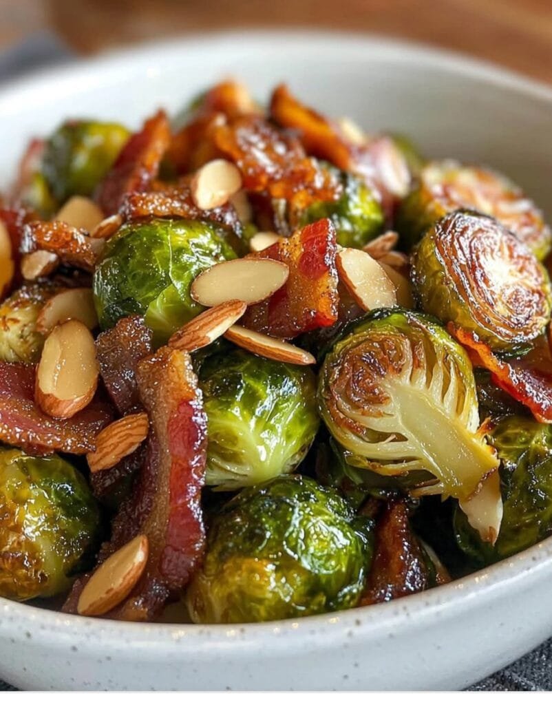 Smokey bacon lardon Brussels sprouts with maple glaze and toasted ...