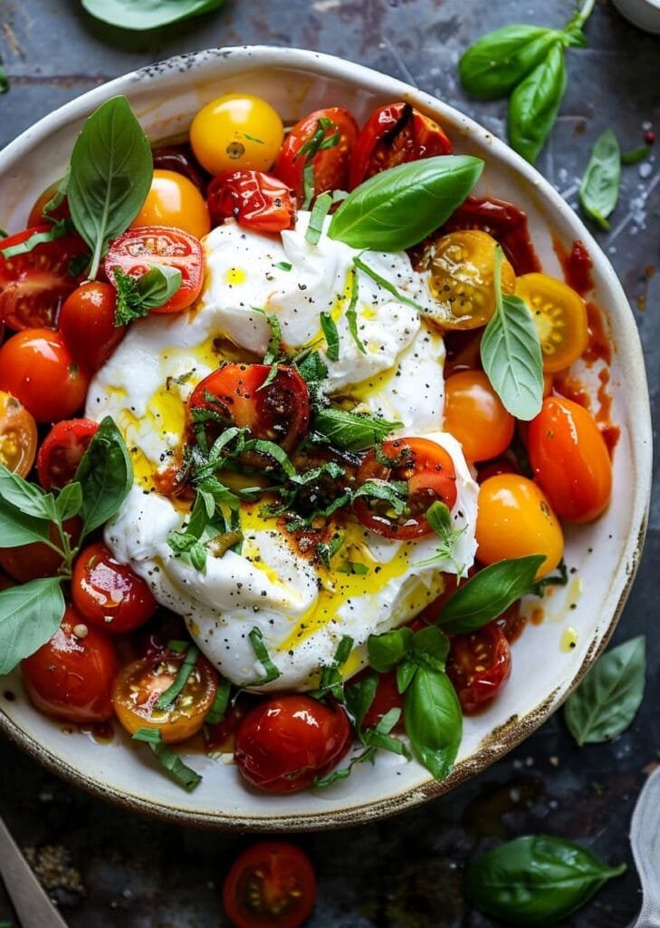 Homemade burrata with peperonata and tomatoes - EASY RECIPES