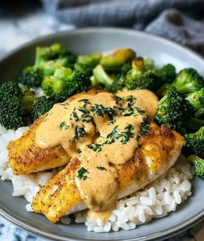 Cajun creamy Tuscan fish with rice and roasted broccoli - EASY RECIPES