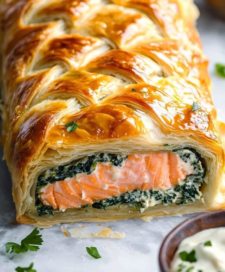 Salmon Wellington with Spinach and Cream Cheese - EASY RECIPES