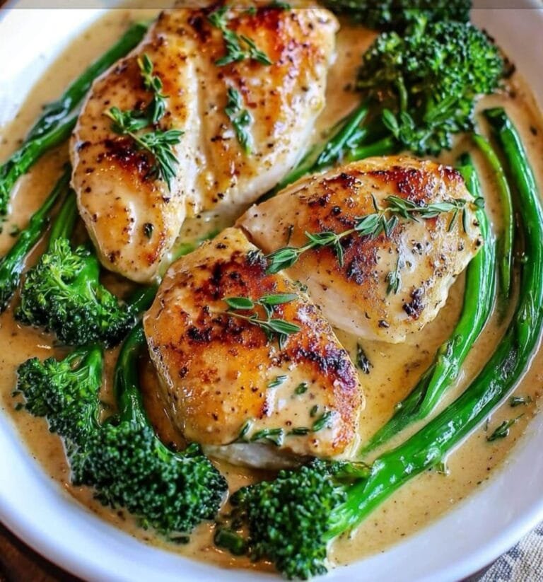 Pan-Seared Chicken & Broccolini in Creamy Mustard Sauce - EASY RECIPES