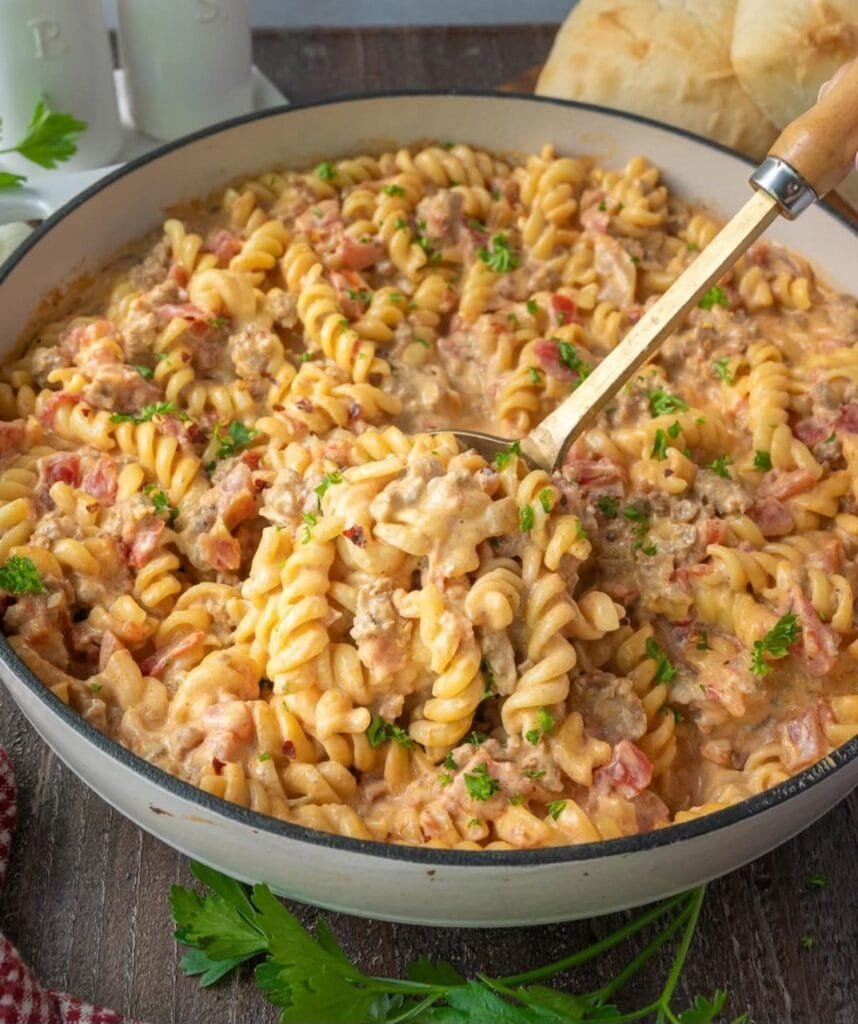 Creamy Rotel Pasta with Sausage - EASY RECIPES