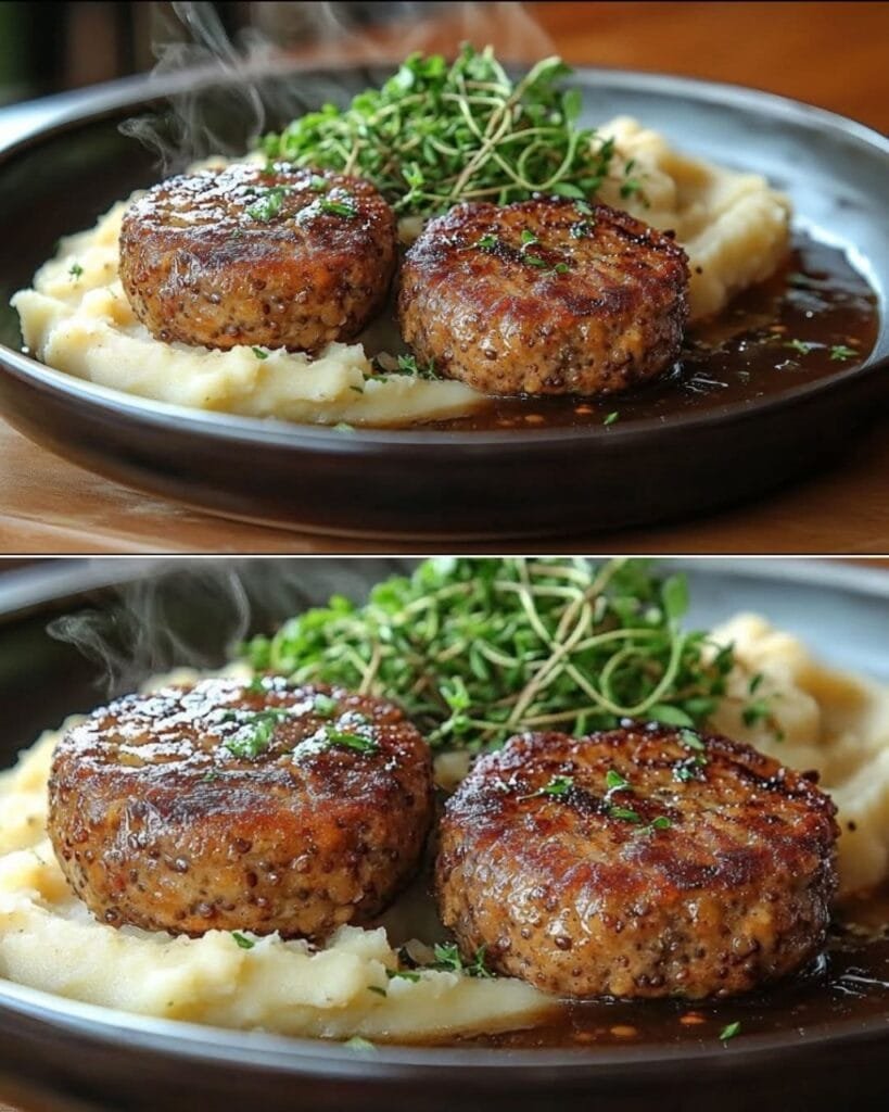 Mediterranean Ground Meat Patty with Mashed Potatoes & Gravy - EASY RECIPES