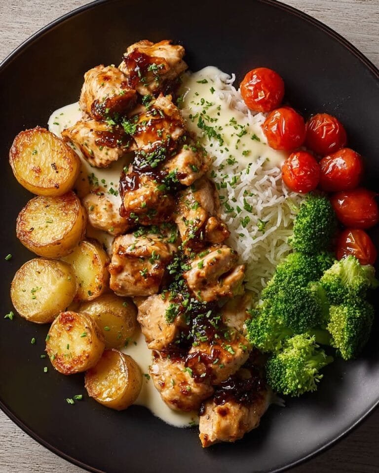 Ultimate Honey Garlic Chicken Plate with Crispy Potatoes,Rice and ...