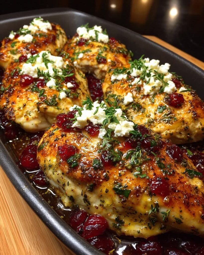 Mediterranean Honey Cranberry Chicken Bake with Feta Cheese - EASY RECIPES