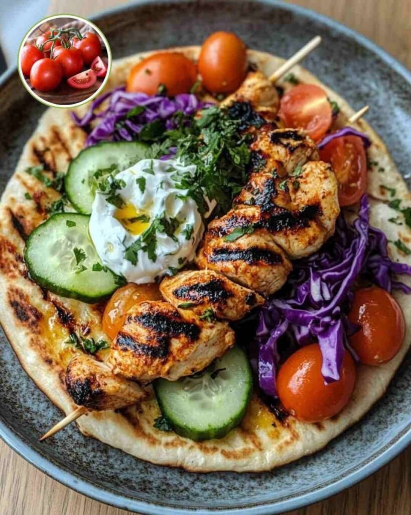 Grilled Chicken Flatbread Wrap with Tzatziki & Fresh Veggies - EASY RECIPES