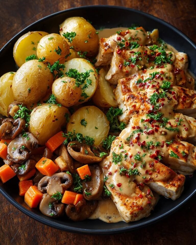 Creamy Garlic Chicken with Baby Potatoes and Sauteed Veggies - EASY RECIPES