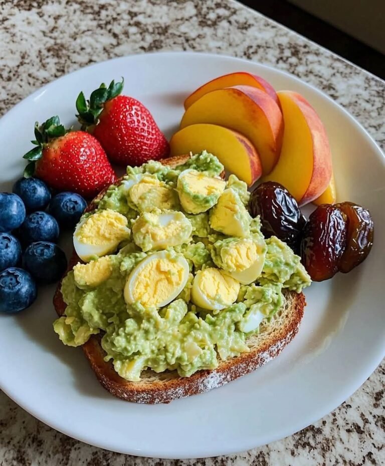 Avocado Egg Salad Toast with Fresh Berries, Peaches & Stuffed Dates ...