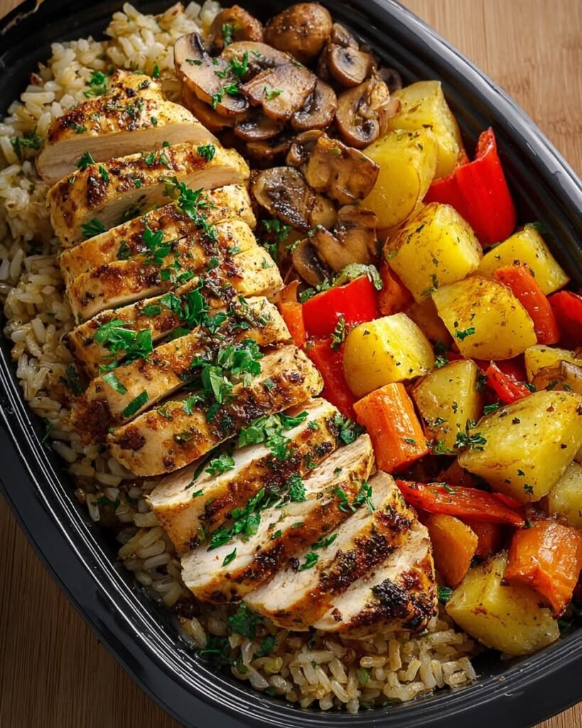 Easy Zesty Grilled Chicken and Brown Rice Bowl with Roasted Veggies ...