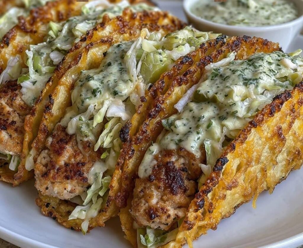 Mediterranean Dill Pickle Ranch Smash Chicken Tacos with Crispy Cheese ...
