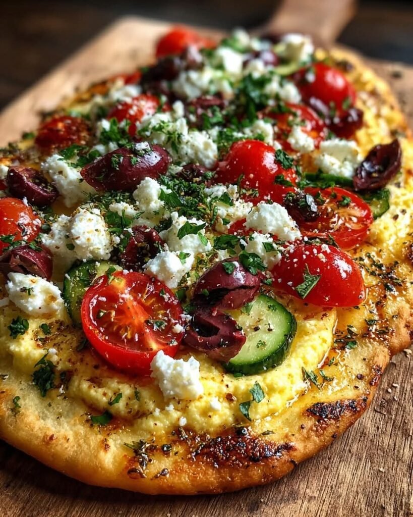 Mediterranean Hummus Flatbread with Feta - EASY RECIPES