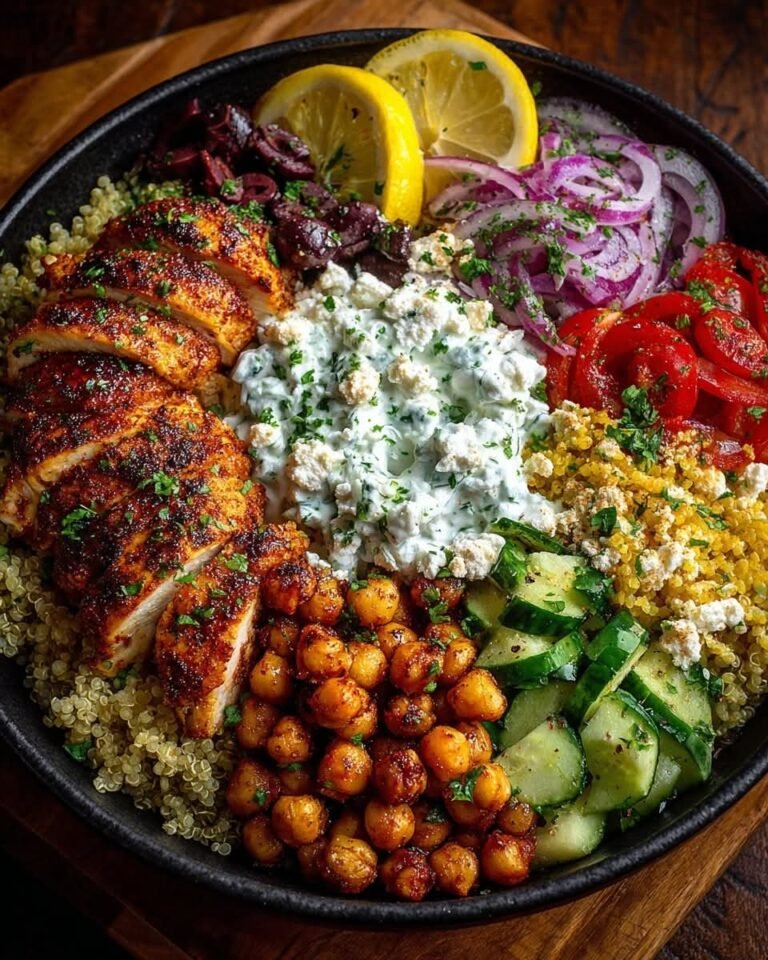 Loaded Mediterranean Chicken Power Bowl with Tzatziki & Feta - EASY RECIPES