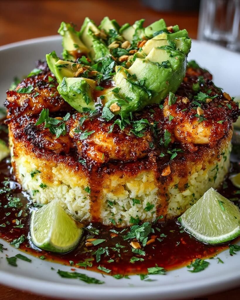 Mediterranean Honey Lime Chicken & Avocado Cauliflower Rice Stack with ...