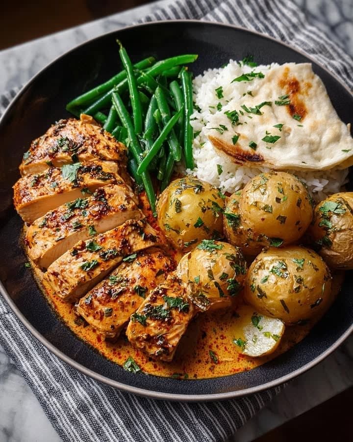 Grilled Chicken Plate With Potatoes Rice And Greens EASY RECIPES Grilled Chicken Plate With Potatoes Rice And Greens EASY RECIPES