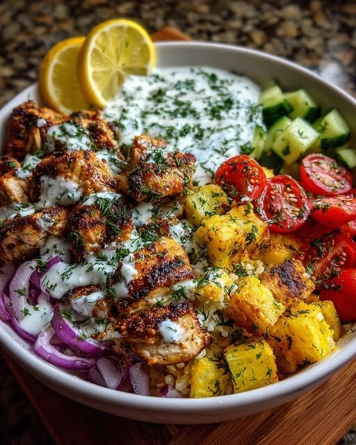 Greek Chicken Souvlaki Bowls with Garlic Yogurt Sauce - EASY RECIPES