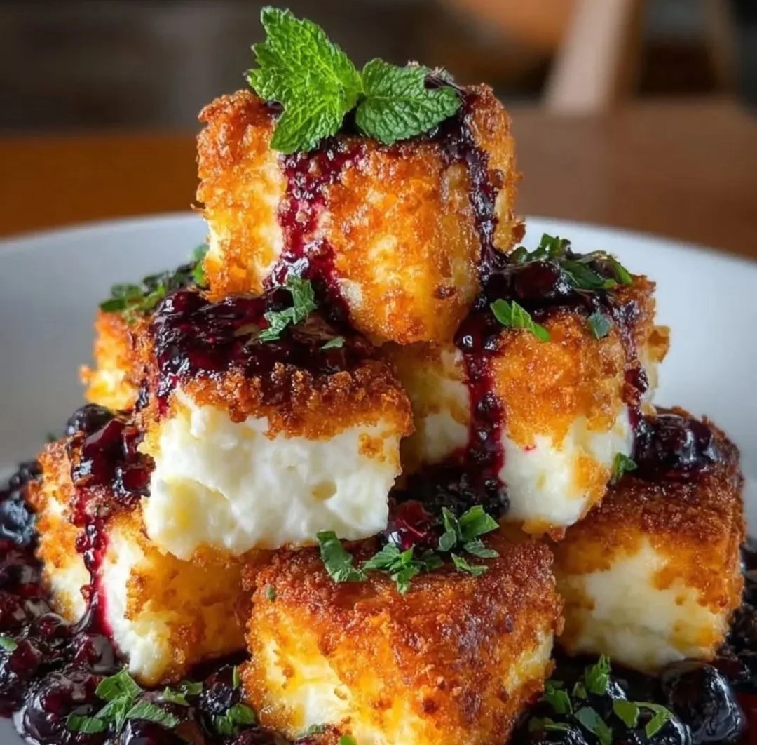 Crispy Feta Bites with Roasted Blueberry Maple Sauce - EASY RECIPES