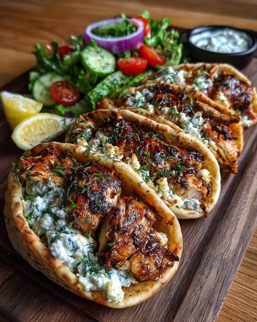 Mediterranean Spiced Chicken Pita with Creamy Dill Feta - EASY RECIPES