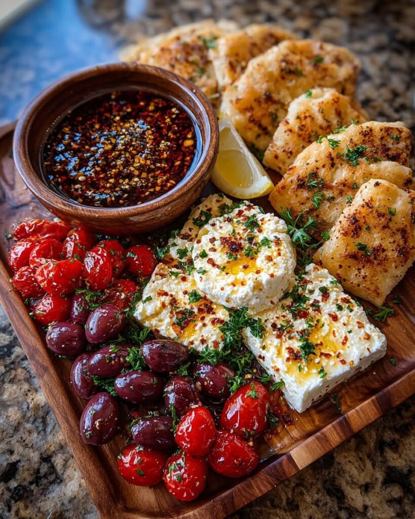 Greek Appetizer Board with Hot Honey Feta, Olives & Flatbread Chips ...