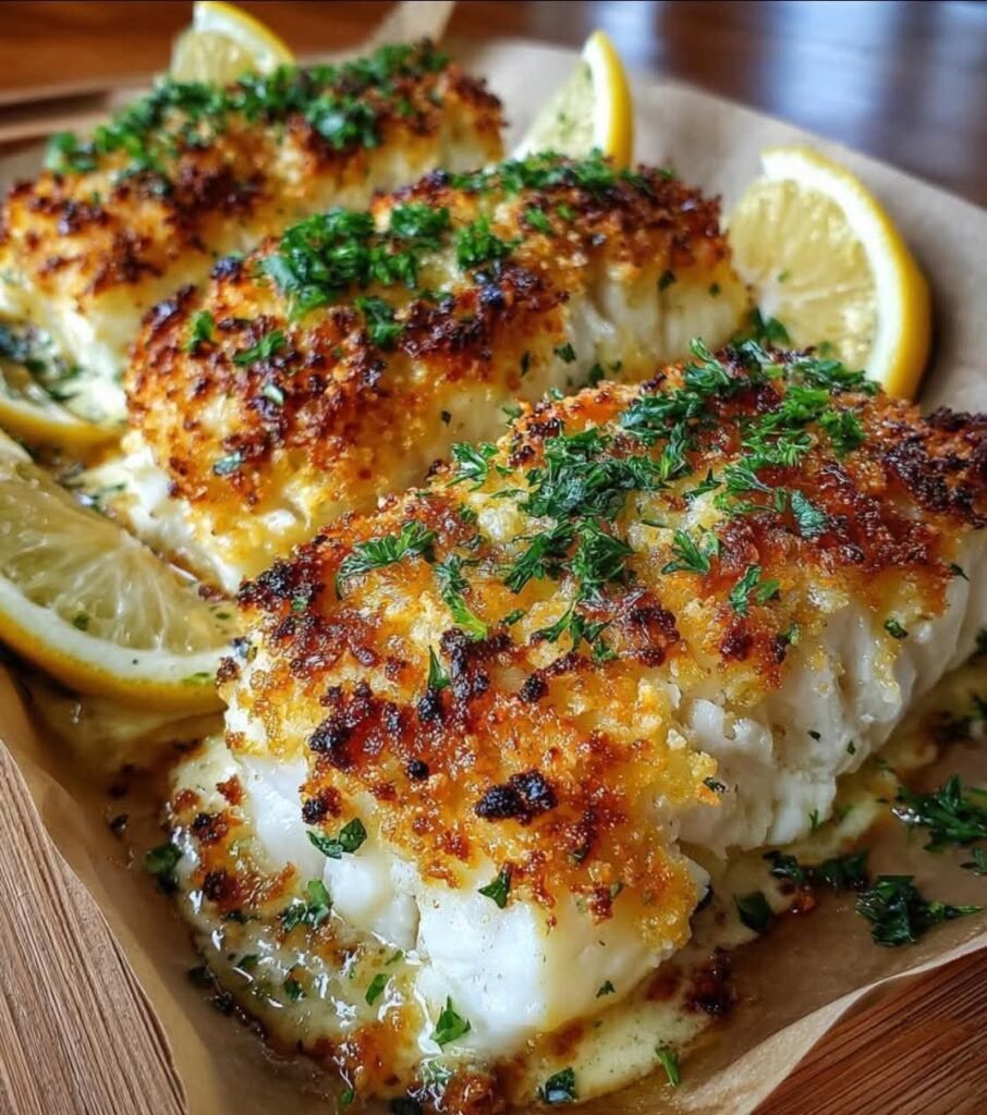 Baked Halibut with Lemon Garlic Mayo Crust - EASY RECIPES